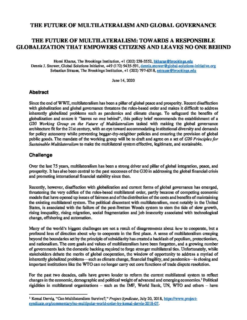 The Future of Multilateralism: Towards A Responsible Globalization That ...