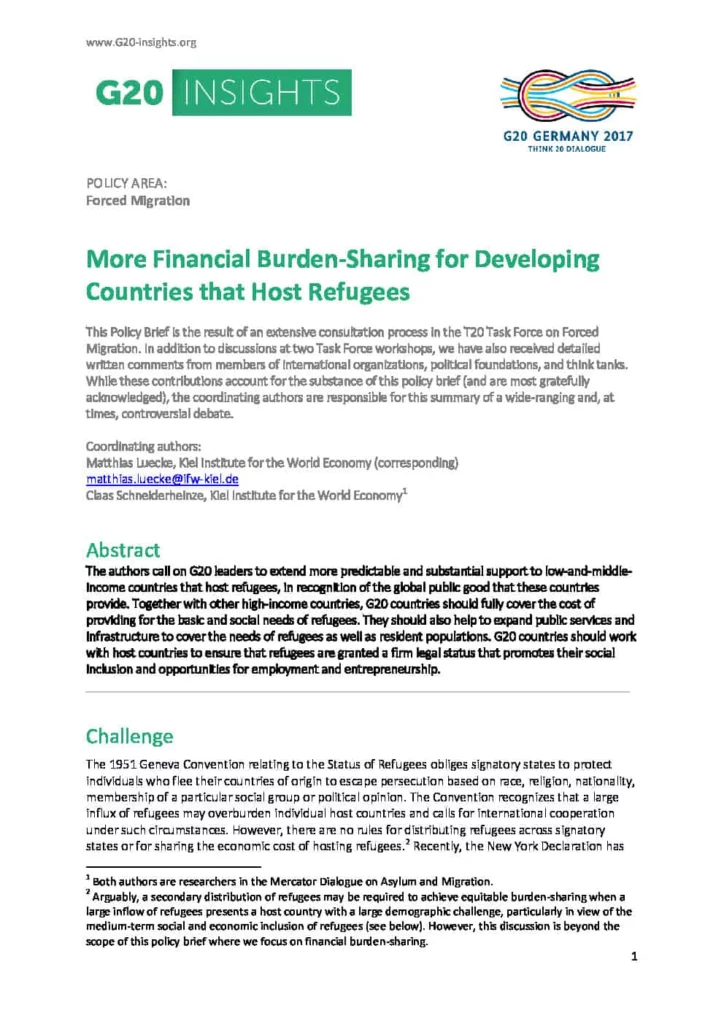 More Financial Burden-Sharing for Developing Countries that Host ...