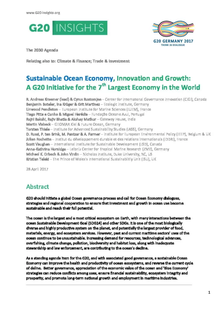 Sustainable Ocean Economy, Innovation and Growth: A G20 Initiative for ...