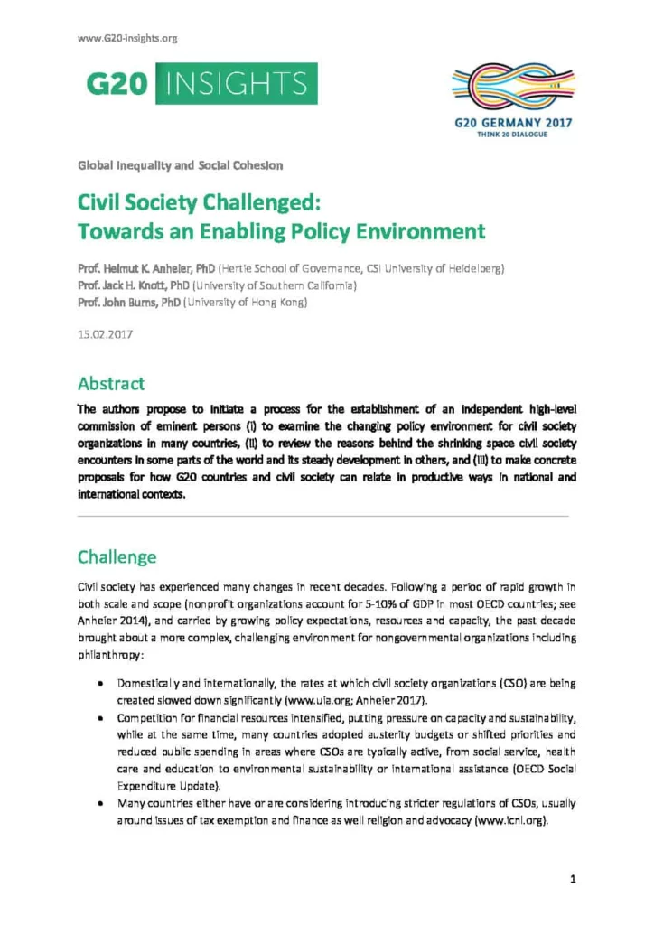 Civil Society Challenged: Towards an Enabling Policy Environment – The ...