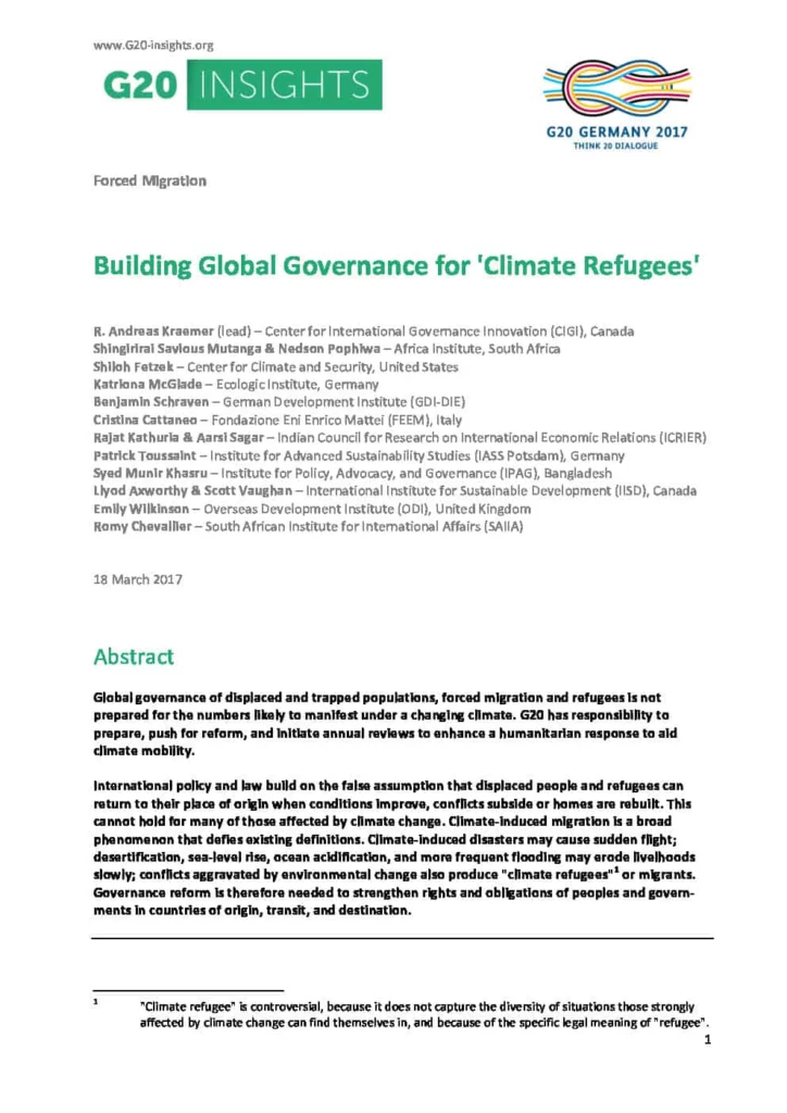 Building Global Governance for ‘Climate Refugees’ – The Global Solutions Initiative